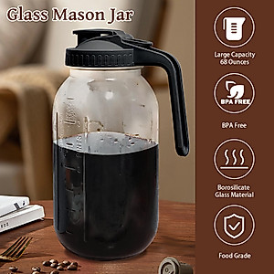 batoybeni Cold Brew Coffee Maker 64 oz (2 Quart / 1.9 Liter) Mason Jar - Wide Mouth Pitcher with Handle & Stainless Steel Filter for Coffee, Iced Tea, Sun Tea, Lemonade, and Homemade Fruit Drinks