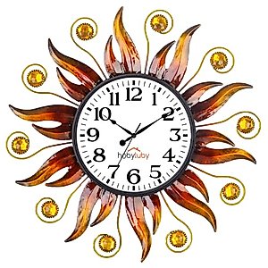 HOBYLUBY Indoor Outdoor Wall Clocks, 13" Sun Clock Silent Non-Ticking for Patio Home Decorations