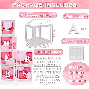 White Transparent Balloon Boxes With 78 Letters, Name Boxes for Baby Shower, Clear Baby Box Blocks Backdrop for 1st Birthday, Bridal Shower, Graduation Prom Party, Gender Reveal Decoration, 6 PCS