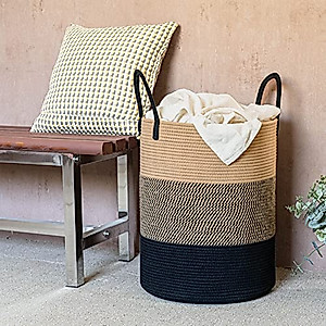 CHICVITA Woven Laundry Basket Large Dirty Clothes Hampers for Laundry Tall Wicker Jute Basket for Blankets, Toys in Living Room, Bathroom, Decorative Towel Storage Basket for Organizing, 58L, Black