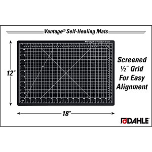 Dahle - 10671-12580 Vantage 10671 Self-Healing Cutting Mat, 12"x18", 1/2" Grid, 5 Layers for Max Healing, Perfect for Crafts & Sewing, Black