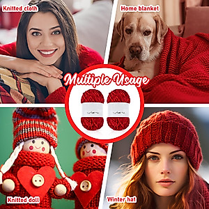 Amylove 6 Rolls Red Soft Velvet Chenille Yarn for Crocheting 1182 Yards Polyester Blanket Fuzzy Thick Yarn for DIY Knitting Bulky Weaving Crafts, 197 Yd, 3.53 oz Each Roll