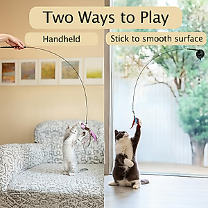 Felicity Suction Cup Cat Toy, 2 in 1 Interactive Bird Toy for Cats - 2 Strong Suction Cups, 9 Cat Feather Toys, 2 Durable Cat Wands, 1 Hanging Cat Toy - Interactive Cats Toys for Indoor Cats