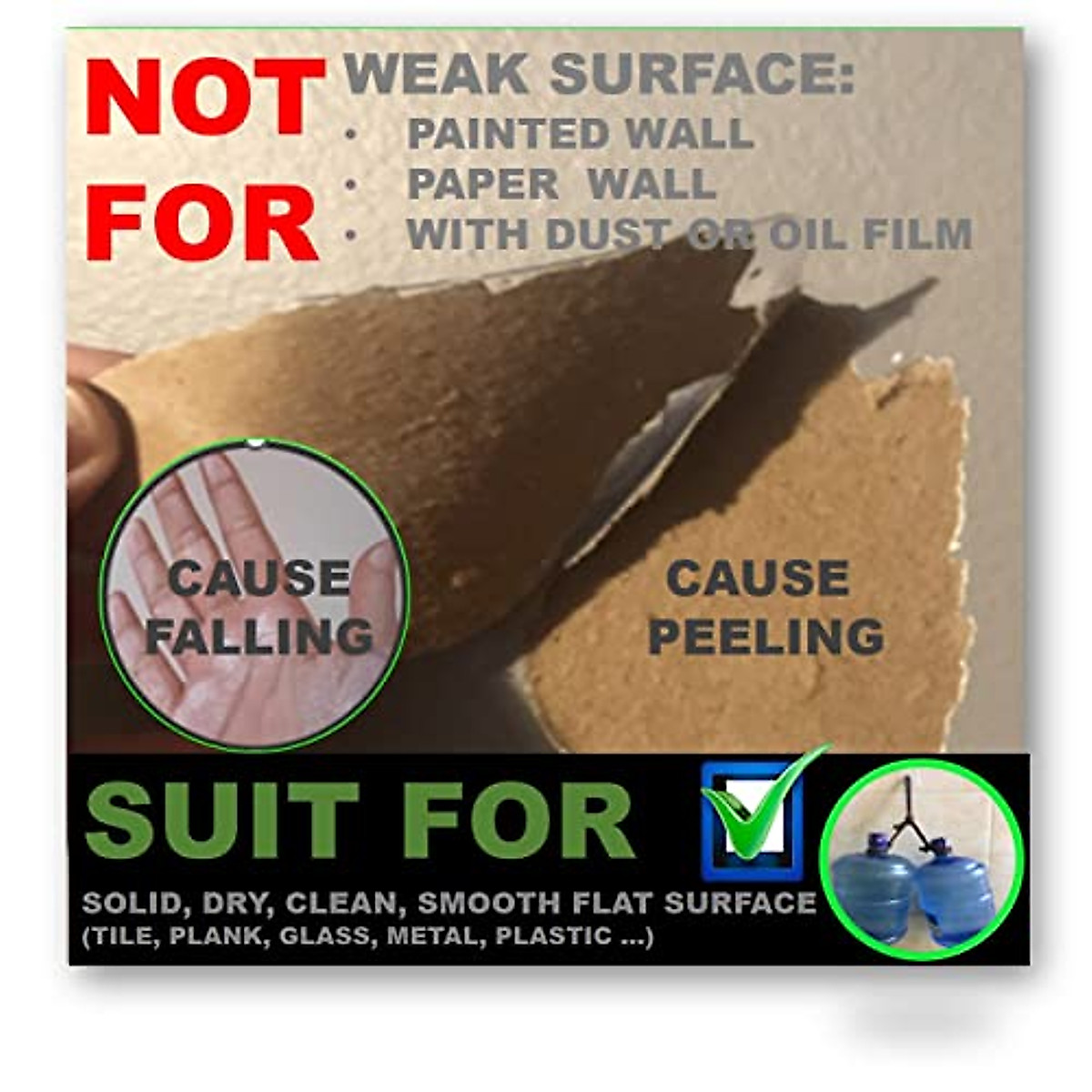 QUALIALL The Worest 0.003lbs Wall Hooks, Ceiling Hooks (on Wrong Surface), The Real Heavy Duty 33lbs Acrylic Self Adhesive Stick on Hanger for Hanging, Reusable, Traceless, 10packs