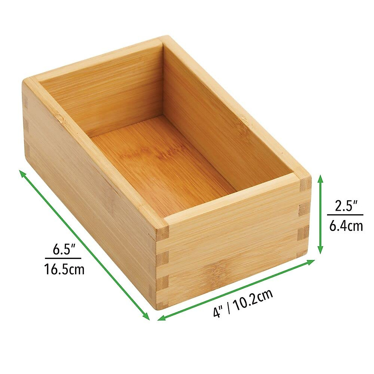 mDesign Wood Bamboo Storage Bin Container, Drawer Organizer Crate Boxes for Kitchen Pantry Cabinet, Shelf, Island or Countertop, Holds Snacks, Spices, or Drinks, Echo Collection, 4 Pack, Natural/Tan