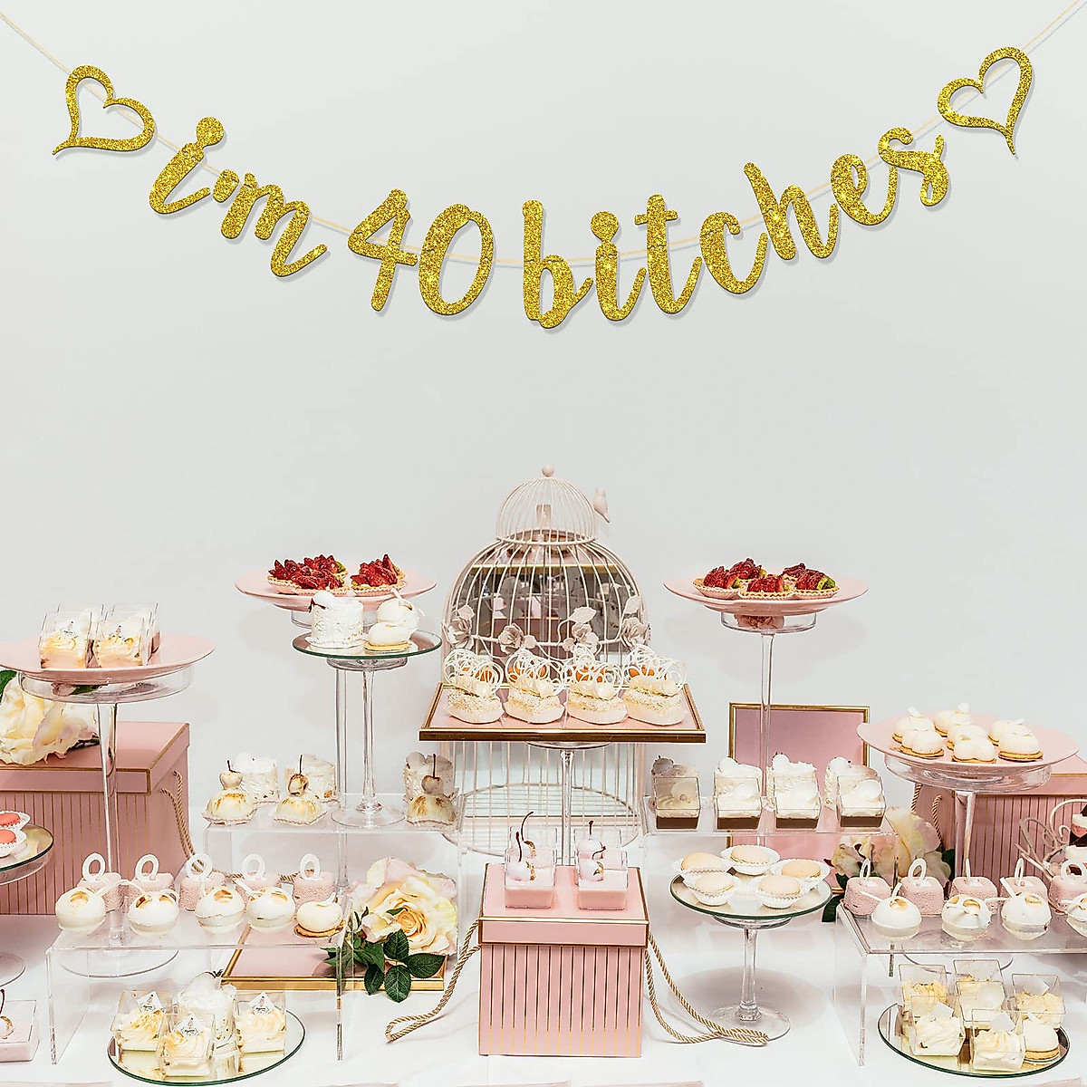 RoadSea I'm 40 Bitches Banner - Funny 40th Birthday Party Banner for Women - Happy 40th Birthday Party Decorations - Gold Glitter (40)