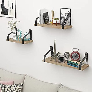 Floating Shelves Wall Mounted Rustic Wood Wall Shelves Set of 3 for Bedroom Living Room Bathroom Kitchen