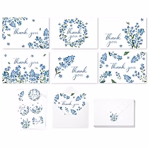 AnyDesign 36 Pack Blue Floral Thank You Cards Bulk Forget-Me-Not Myosotis Sylvatica Flower Greeting Cards with Envelope Sticker Thank You Note Cards for Wedding Birthday Baby Shower Bridal Party