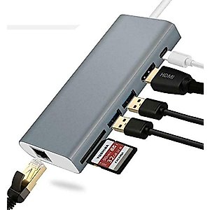 Type-C to HDMI Gigabit LAN Docking Station Converter 4K USB Readable SD Card，USB C Hub 6 in 1 Type C Adapter Compatiable for MacBook and Windows (Black)