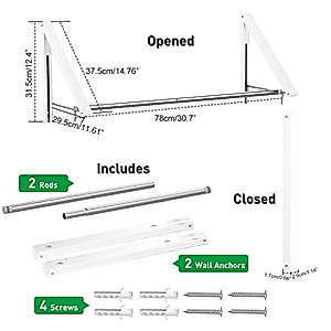 Anjuer Laundry Room Drying Rack Wall Mounted Clothes Hanger Folding Wall Coat Racks Aluminum Home Storage Organiser Space Savers White 2 Rakcs with Rod