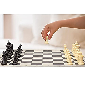 Yellow Mountain Imports Regulation Tournament Roll-Up Staunton Chess Game Set (19.75-Inch) with Travel Bag, 2 Extra Queens, and Weighted Chessmen - Black