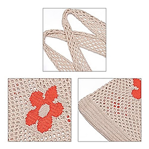 Ovida Crochet Tote Bag Mesh Beach Bag Fairycore Hobo Bag Fairy Grunge Aesthetic Shoulder Bag Y2k Purse for Women Girls