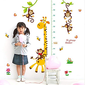 Height Growth Chart Wall Sticker Self-Adhesive Children Living Baby Room Decoration Animals Cartoon Wall Stickers Kids Measuring Ruler Height Decals Removable Nursery Bedroom Wallpaper