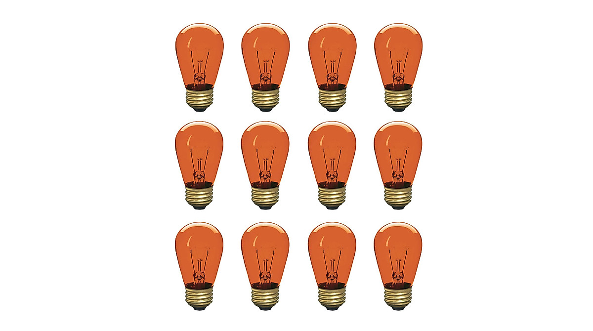 Incandescent S14 Edison Light Bulbs - Amber 12 Pack