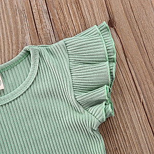 CIYCUIT 3Pcs Newborn Baby Girl Summer Clothes Ruffle Romper Bodysuit + Shorts + Headband Outfits Green 3-6 Months