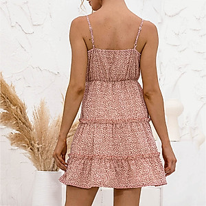 LLDYYDS Party Dresses for Curvy Women Dresses That Hide Belly Fat Plus Size Dresses That Hide Belly Fat Women's Summer Dexy V Neck Suspender Ruffled Floral Dress Mini Dress Red Medium