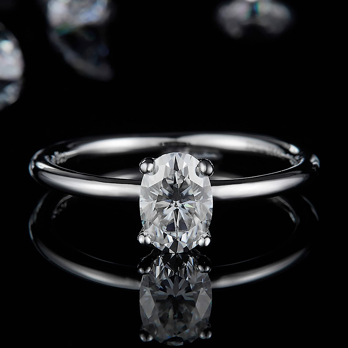 VIKI LYNN 1ct Moissanite Ring Oval-cut Sterling Silver Wedding Engagement Anniversary Thin Band Ring for Women