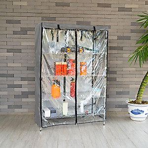 okcool Waterproof Shelf Cover,600D Heavy Duty Wire Shelving Unit Cover,Shelf Display Rack Protector Cover with Zipper,One Side See Through Panel.(Grey,Fits 48" Wx18 Dx72 H Shelves)