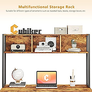 Cubiker L-Shaped Desk with Hutch, 60" Corner Computer Desk, Home Office Gaming Table with Storage Shelves, Space-Saving, Rustic Brown