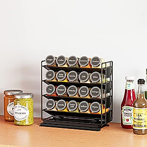 SpaceAid Pull Out Spice Rack Organizer with 20 Jars, Heavy Duty Slide Out Seasoning Organizer for Kitchen Cabinets, with 801 Labels and Chalk Marker, Left Facing