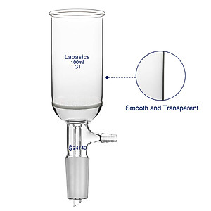 Labasics Borosilicate Glass Buchner Filtering Funnel with Coarse Frit (G1), 46mm Inner Diameter, 80mm Depth, with 24/40 Standard Taper Inner Joint and Vacuum Serrated Tubulation (100ml)