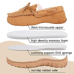 NCCB Boys Memory Foam Slippers Plush Liner Anti-skid Moccasin Shoes Beige Size Big Kid 3