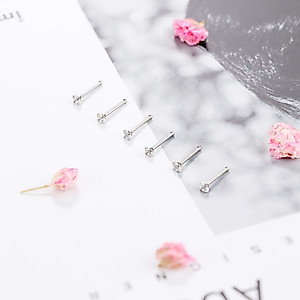 Sllaiss 6Pcs 20G Sets with Austria Zirconia Nose Ring Studs 316L Stainless Steel Hypoallergenic 1.5mm 2mm Nose Piercing Set Body Jewelry