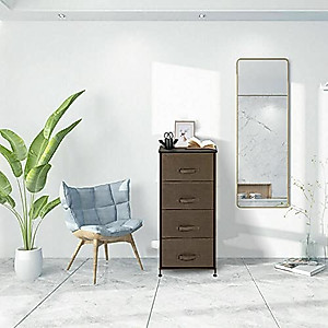 MAXCBD Nightstand Bedside Table Drawer Cabinet 4-Drawers Fabric Cabinet Bedside Table Storage Unit Metal Frame Organiser Chest Drawer Storage Dresser Storage Tower Dresser