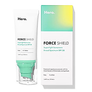 Force Shield Superlight Sunscreen SPF 30 from Hero Cosmetics - Everyday SPF 30 for Acne-Prone Skin with Zinc Oxide, Green Surge, and Extremolytes, Fragrance Free and Reef Safe (50 ml)