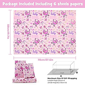 Baby Girl Wrapping Paper For Kids Girls, 6 Sheets Stroller Baby Socks Nipple Balloons Designs 20 x 28 inch Birthday Wrapping Paper for Baby Shower Birthday Kindergarten Newborn