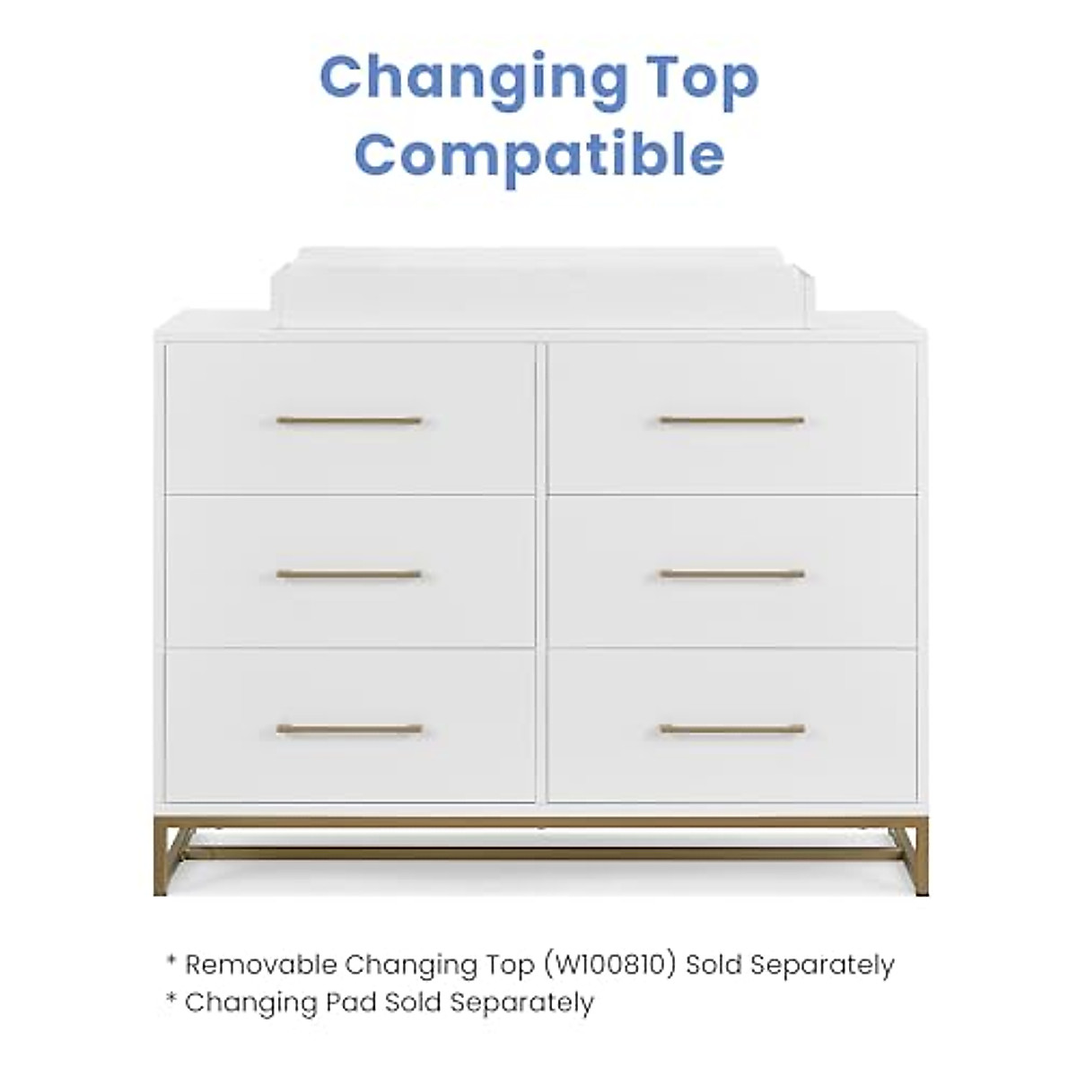 Delta Children Jade 6 Drawer Dresser with Interlock Drawer System, Bianca White/Melted Bronze