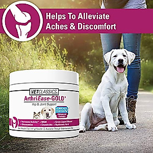 Vet Classics ArthriEase-Gold Hip & Joint Support for Dogs, Cats– Pet Health Supplement Powder – Alleviates Aches, Discomfort – For Flexibility, Healthy Joint Function – Antioxidants – 5 Oz