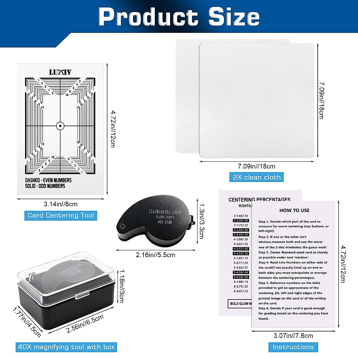 Luxiv Card Grading Centering Tool Kit, Card Center Tool with 30X Magnifying Tool, 2 Pcs Clean Cloth, Centering Guide Card Tools