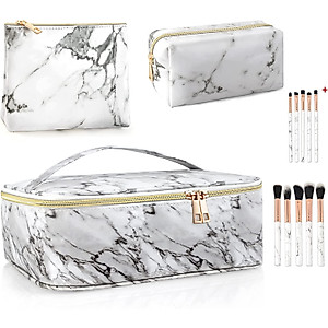 DISEN Makeup Bag Organizer with Extra 5 Brushes, Adjustable Dividers, Makeup Bags for Women Cosmetic Bag Portable Travel Case Waterproof and Durable