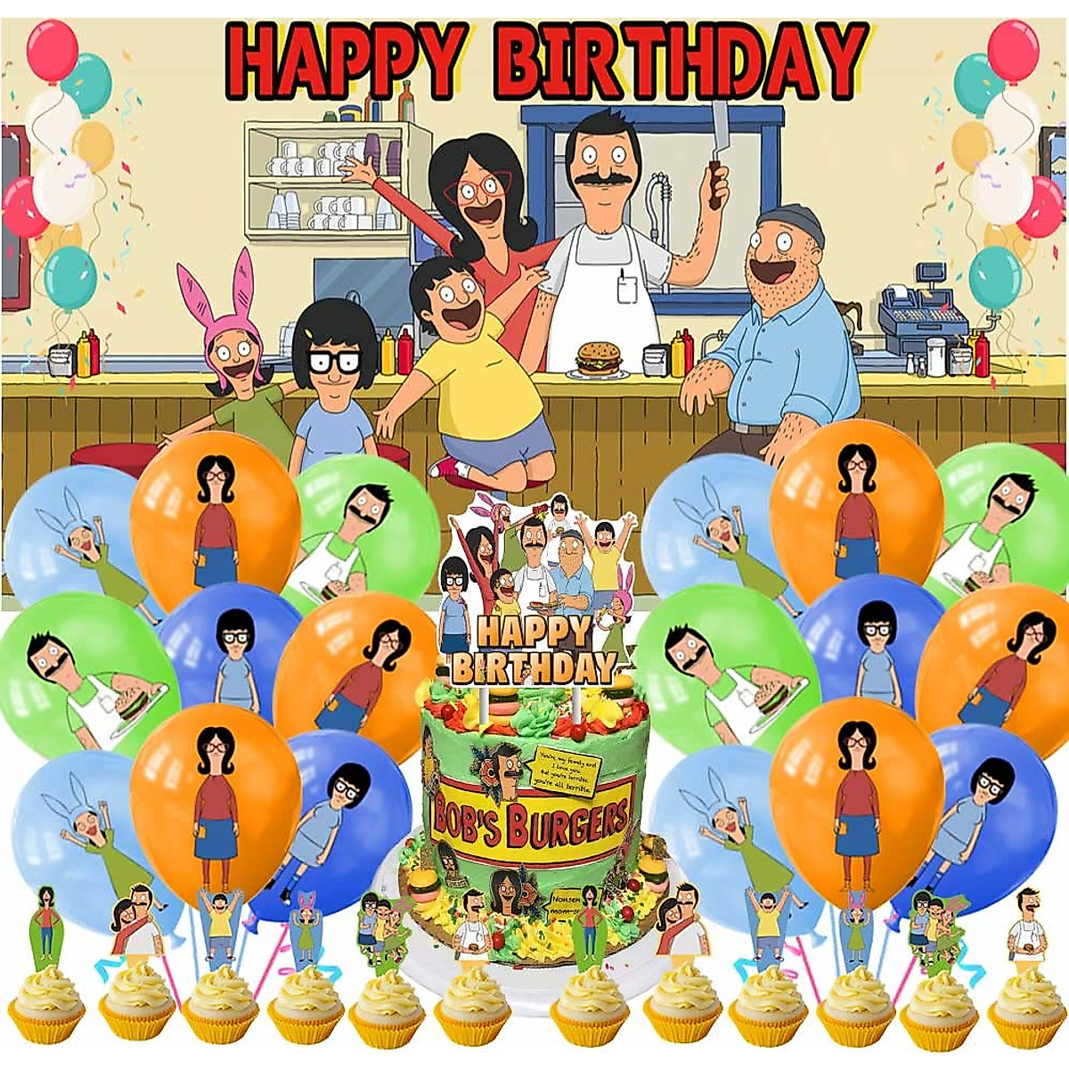 Bob Burgers Party Supplies Decorations Birthday Cake Topper Balloons Banner Backdrop Decor