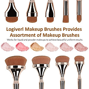 Logiverl 9 Pieces Makeup Brushes Powder Blush Foundation Concealer Eyeshadow Eyebrow Lip Flat Detail Brush for Blending Buffing Foundation Cream Make Up Brushes Tools Kit (Rose Golden)