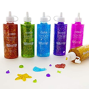 BAZIC Glitter Glue 6 Neon Color Star & Moon Sequins, Non-Toxic Washable Glitter Glue for Slime Paints Art Crafts, Gift for Kids (4oz/Pack), 6-Packs