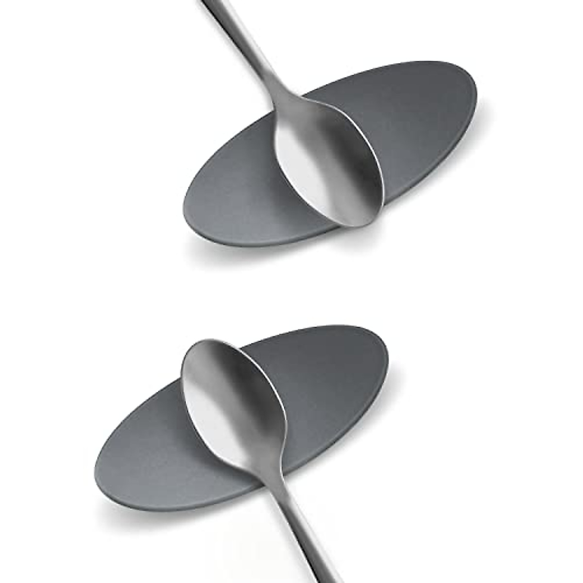 Carrotez Small Silicone Coffee Spoon Rest 2 pcs (0.2" x 1.6" x 3.74"), Spoon Holder Flexible almond-Shaped for Next to Coffee Maker - Kitchen Utensil Rest, Deep Grey