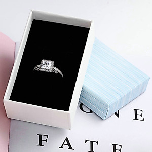 Gualiy 925 Sterling Silver Promise Rings, Wedding Rings Engagement Rings Square Shape Cubic Zirconia Rings Size 5.5