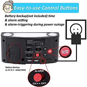 Mesqool Loud Alarm Clock for Heavy Sleepers and The Hearing Impaired - with Bed Shaker, 2 USB Chargers, 7-Color Nightlight, Large LED Display, Dimmer, Snooze, 12/24H DST and Plug-in Battery Backup