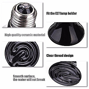 CTKcom 2-Pack 200W Reptile Ceramic Heat Lamp,E27 110V Infrared Heat Emitter Bulb,No Harm No Light Infrared Heat Emitter Brooder Lamp for Pet Coop Heater Reptile Chicken Turtle Heating Light Lamp,Black