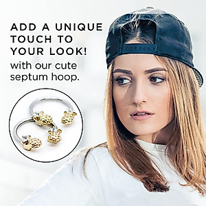 Pierce2GO Pineapple Septum Nose Ring with Silver & Gold Tones - Pineapple Horseshoe 316L Surgical Grade Stainless Steel Nose Septum Ring - Septum Hoop Rings for Women and Men Unisex (3/8")