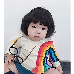 Toddler Kids Baby Girl Boy Long Sleeve Tassel Rainbow Sweatshirt Casual Shirt Pullover Tops (Beige, 12-18 Months)