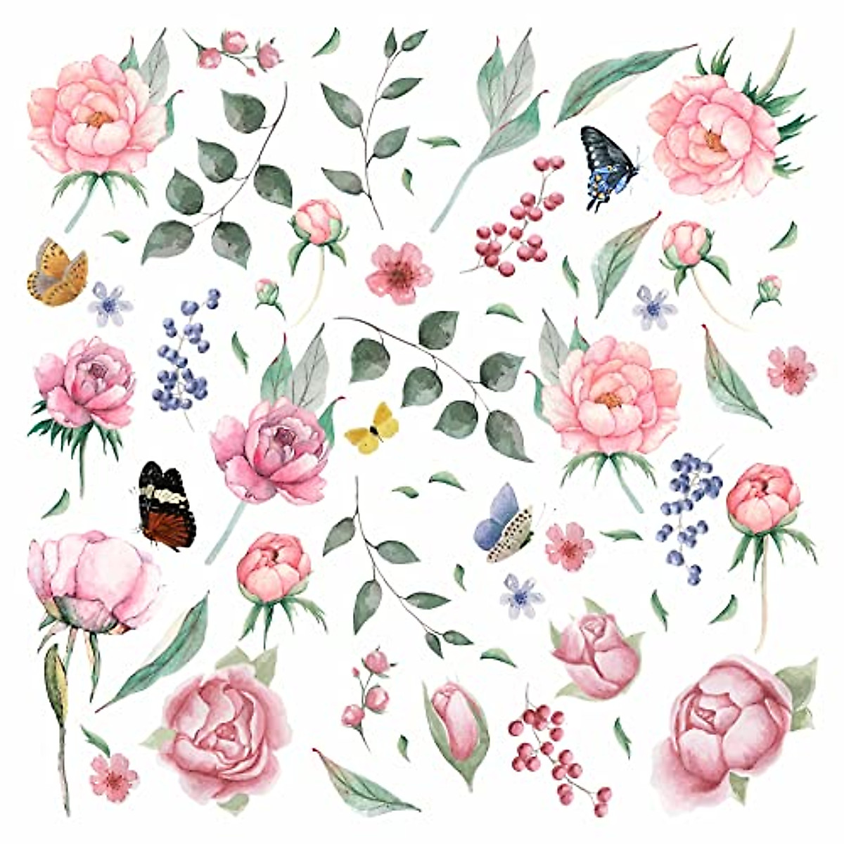 Peony Rub on Stickers, 6 x 6 inch Sheet - Dry Rub-On/Off Transfers Stickers for Furniture Scrapbooking Crafts Mixed Media Collage Art