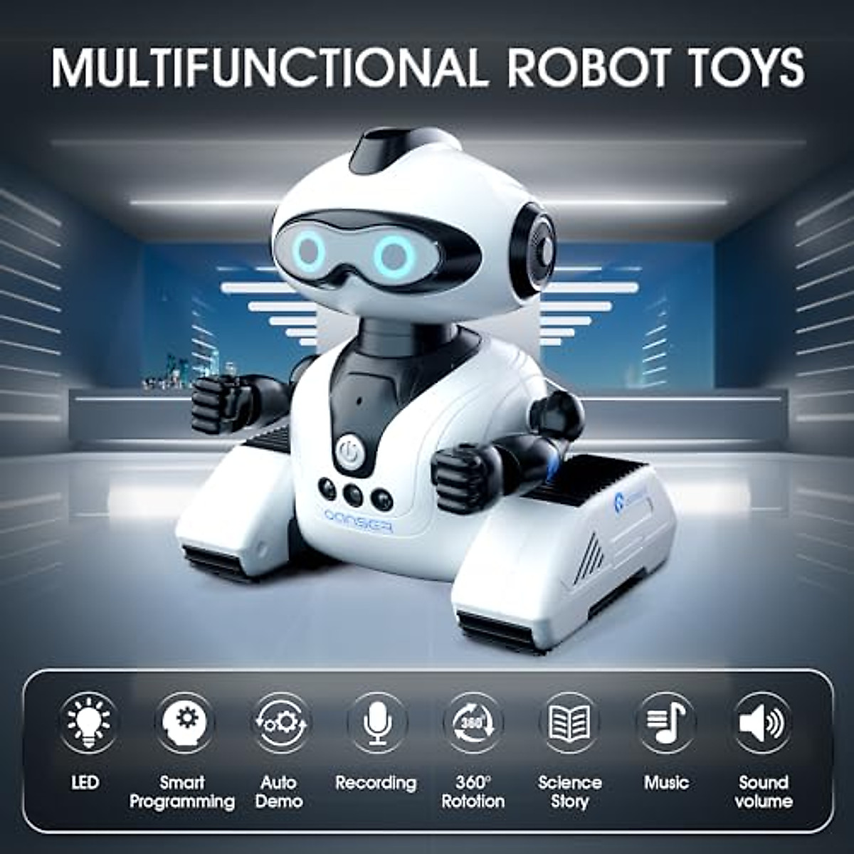 Robots Toys for Kids, 2.4Ghz Remote Control Robot Toys with Music and LED Eyes for Boys/Girls, RC Toy Stocking Stuffers for 3-12 Year Toddler Children Teen for Birthday Day Gift(White)