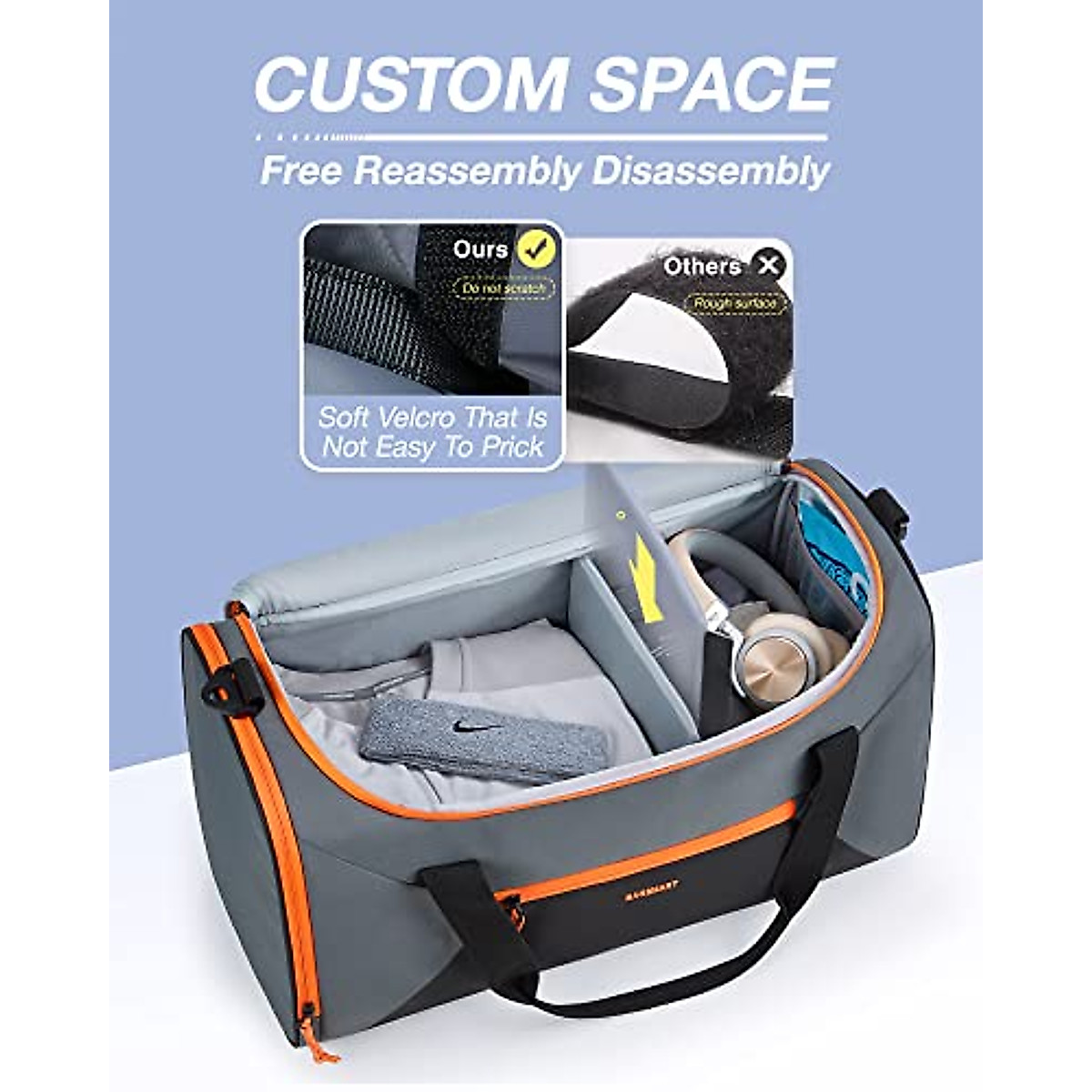 Gym Bag for Men, BAGSMART 36L Sports Duffle Bag, Lightweight Weekender Duffel Bag With Shoe Bag, Water Resistant Workout Sports Bag for Travel Fitness Swimming Yoga - Black