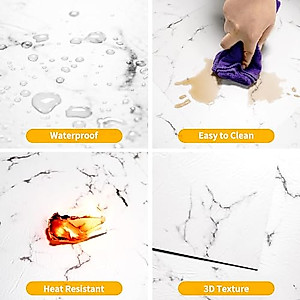 Mysflosy Peel and Stick Floor Tiles, Self Adhesive Waterproof Vinyl Flooring, 12''x12'' White Marble Pattern DIY Floor Sticker for Kitchen, Bathrooms & Bedroom, 20 Tiles