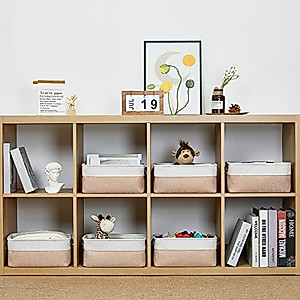 Neykioy Small Storage Bins 6 Pack Pink Storage Basket, Fabric Baskets for Closet Home, Rectangular Storage Baskets with Handles(11.8" L x 7.8" W x 5.1" H- White&Pink)