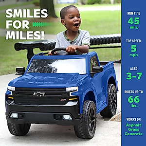 ReadyGO 12V Battery Powered Licensed Chevrolet Silverado Kids Ride On Truck Electric Vehicle with Parent Remote Control, High Speed Mode (5 MPH), LED Lights, Retractable Tailgate, & Truck Sounds