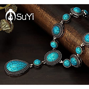 Suyi Long Pendant Turquoise Y Necklace for Women Bohemian Handmade Beaded Necklace jewelry Drop-shaped Turquoise1